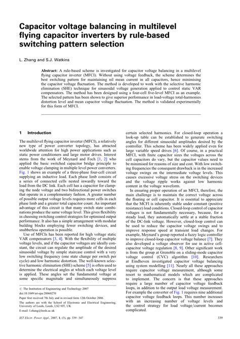 Pdf Capacitor Voltage Balancing In Multilevel Flying Capacitor Inverters By Rule Based