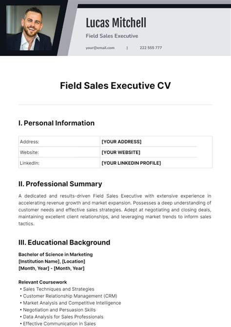 Free Field Sales Executive CV Template To Edit Online