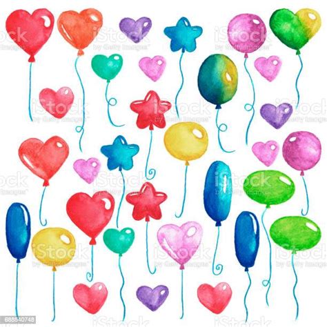 생일 파티 풍선에 수채화 그림 격리 초대장 엽서 웨딩 포스터에 대 한 풍선 다채로운 어 흰색 배경 0명에 대한 스톡 벡터 아트 및 기타 이미지 Istock