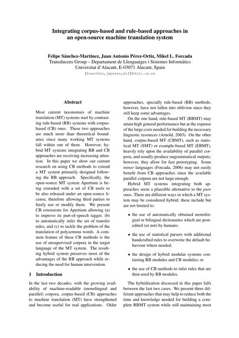Pdf Integrating Corpus Based And Rule Based Approaches In An Open