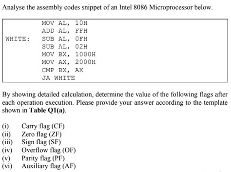 Solved Analyse The Assembly Codes Snippet Of An Intel 8086 Chegg