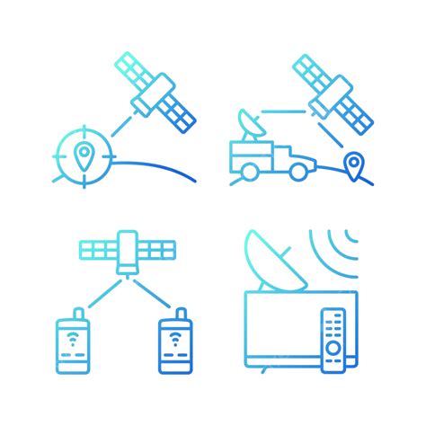 Communications Satellites Gradient Linear Vector Icons Set Pictogram