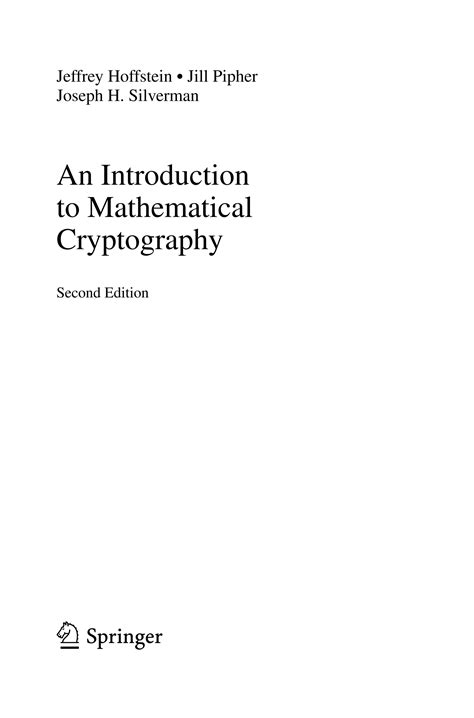 An Introduction To Mathematical Cryptography Springer Pdf Physics Science