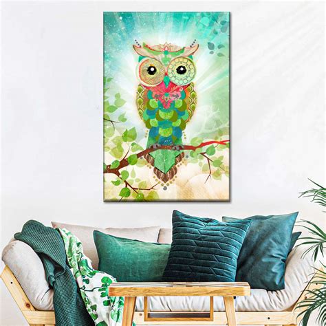 Green Owl Wall Art By Haley Elephant Stock