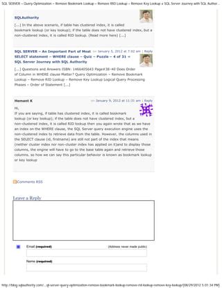 Sql Server Query Optimization Remove Bookmark Lookup Remove Rid