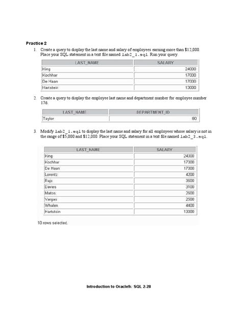 practice 2 introduction to oracle9i sql 2 28 pdf