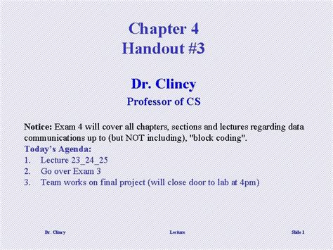 Chapter 4 Handout 3 Dr Clincy Professor Of