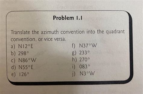 Solved Translate The Azimuth Convention Into The Quadrant