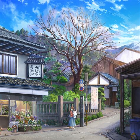 Anime Signs Urban Asia House Trees Japan Anime Girls Flowers