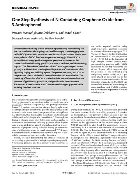 Pdf One Step Synthesis Of N Containing Graphene Oxide From 3 Aminophenol