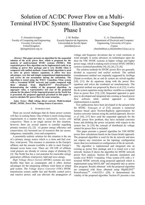 Pdf Solution Of Acdc Power Flow On A Multi Terminal Hvdc System Illustrative Case Supergrid