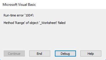 Method Range Of Object Worksheet Failed