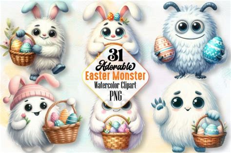 Adorable Easter Monster Clipart Bundle Grafica Di Robertsart · Creative Fabrica