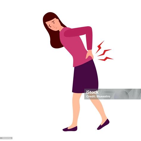 젊은 여자 는 평면 디자인에 요통을 가지고 백나슈 증상 근육 이나 뼈 문제 허리통증에 대한 스톡 벡터 아트 및 기타 이미지 허리통증 등 낮음 Istock