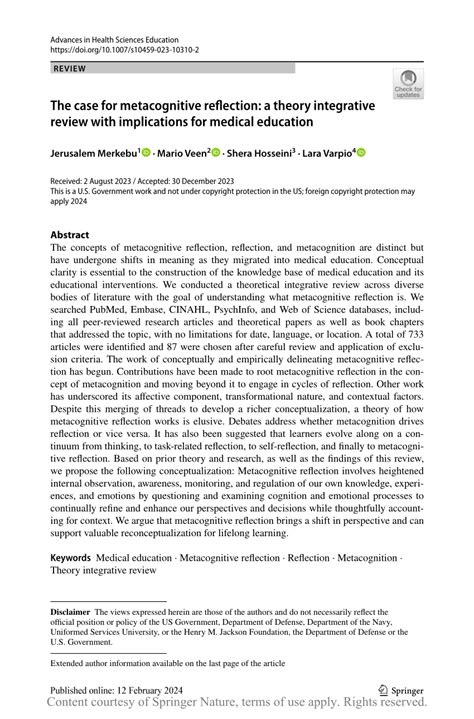pdf the case for metacognitive reflection a theory integrative