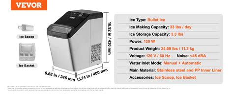 Vevor Countertop Ice Maker 9 Cubes Ready In 7 Mins 33lbs In 24hrs Self Cleaning Portable Ice