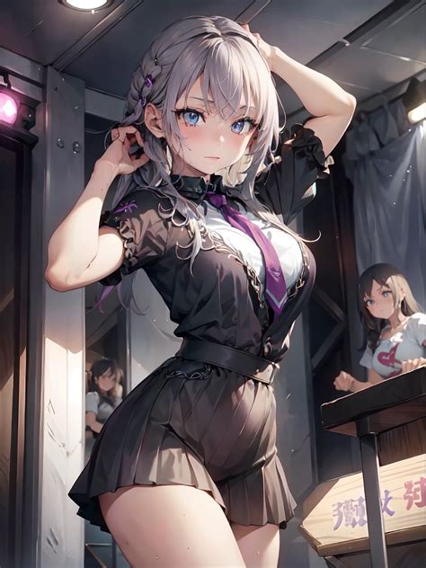 Anime Girl In A Short Skirt Posing In A Room Seaart Ai
