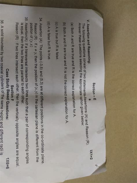 V Assertion And Reasoning The Following Questions Consist Of Two Statem