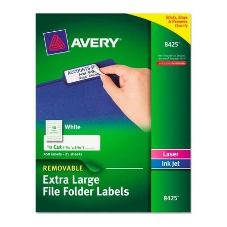 Avery Avery Removable Extra Large 1 3 Cut File Folder Labels 15 16 X 3 7 16 White 450 Pk 8425