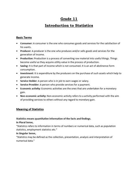 Grade 11 Introduction To Statistics Notes School Pdf Economics