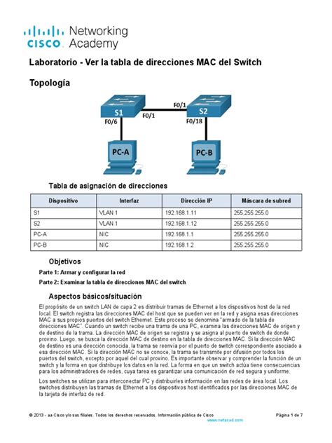 7 3 7 Lab View The Switch Mac Address Table Pdf Conmutador De Red Red De Computadoras