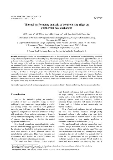 Pdf Thermal Performance Analysis Of Borehole Size Effect On