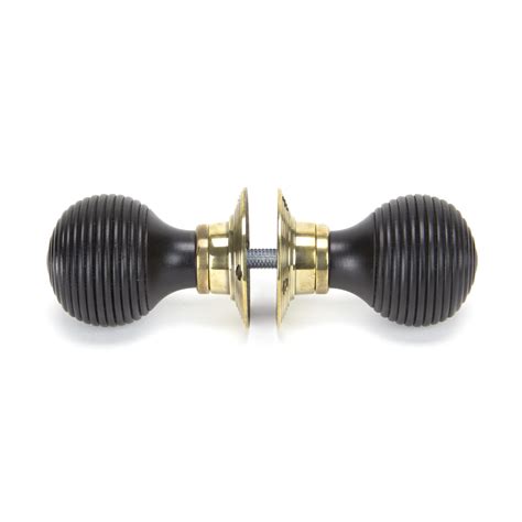 Ebonised Beehive Door Knobs With Antique Brass Backplates Rock Metal