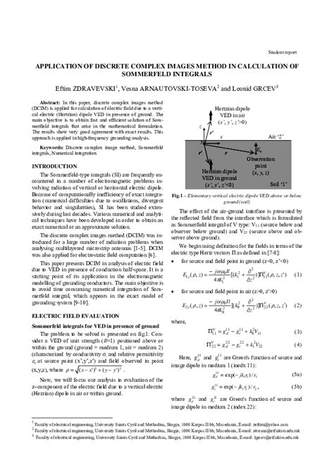 Pdf Application Of Discrete Complex Images Method In Calculation Of Sommerfeld Integrals