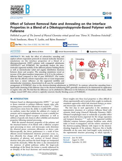 Pdf Effect Of Solvent Removal Rate And Annealing On The Interface Properties In A Blend Of A
