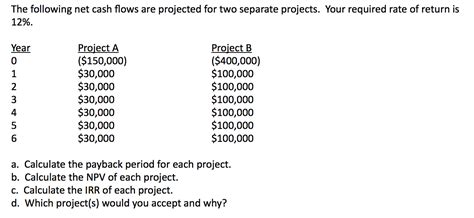 Solved The Following Net Cash Flows Are Projected For Two