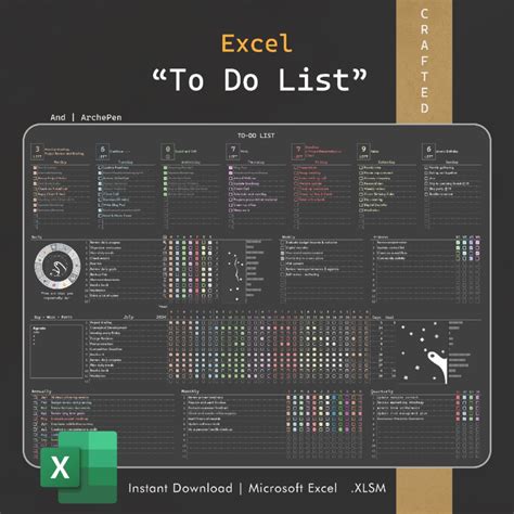Excel To Do List Template Habit Tracker Spreadsheet Dark Daily Weekly
