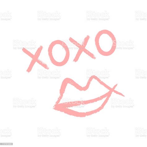 필기 텍스트 Xoxo 소 및 거친 브러시로 손으로 그린 여성 입술의 윤곽 그런 지 스케치 수채화 키스에 대한 스톡 벡터 아트 및