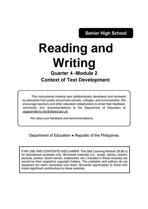 SOLUTION: Reading and Writing Skills Quarter 4 - Module 2 Context of Development - Studypool