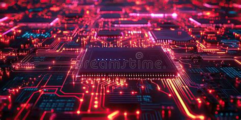 Futuristic Glowing Circuit Board With Intense Neon Details High Tech Design Digital Tech