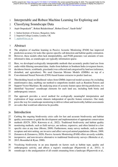 PDF Interpretable And Robust Machine Learning For Exploring And Classifying Soundscape Data