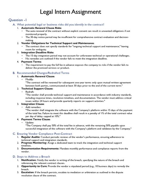 Legal Intern Assignment Pdf Breach Of Contract Fee