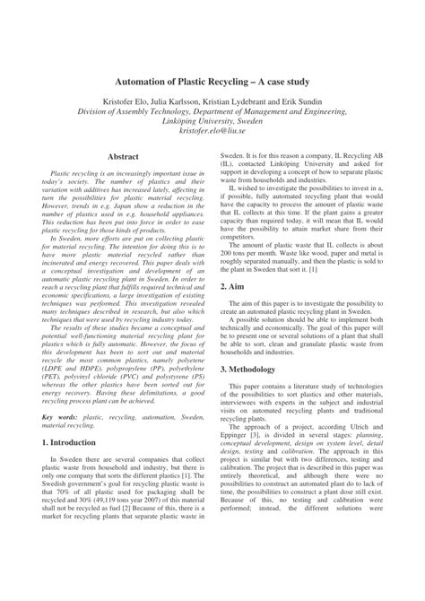 Pdf Automation Of Plastic Recycling A Case Study