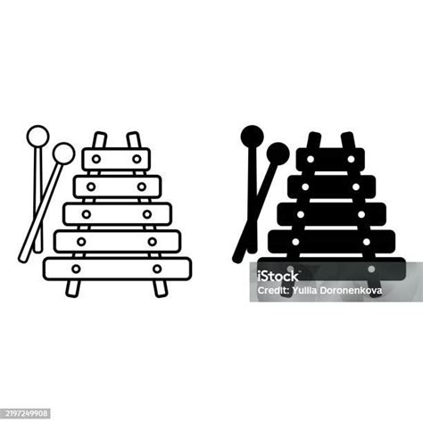 실로폰 아이콘 흑인과 백인 벡터 아이콘 타악기 악기 공 모양의 팁이 있는 스틱 브라질 카니발 컨셉 Classical