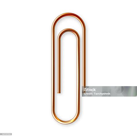 흰색 배경에 격리된 종이에 부착된 현실적인 구리 클립 반짝이는 금속 종이 클립 페이지 홀더 바인더 직장 사무용품 벡터 그림 0명에 대한 스톡 벡터 아트 및 기타 이미지