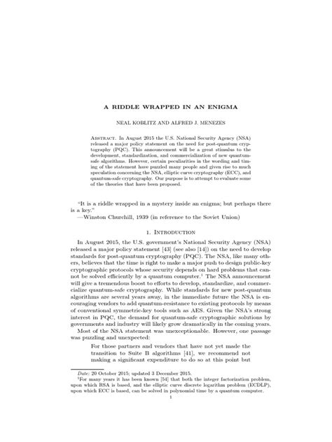 A Riddle Wrapped In An Enigma Neal Koblitz Alfred J Menezes Pdf Cryptography Applied