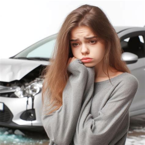 Premium Photo Sad Girl In Front Of A Car After An Accident On A White