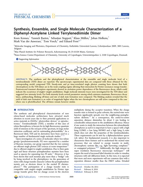 Pdf Synthesis Ensemble And Single Molecule Characterization Of A