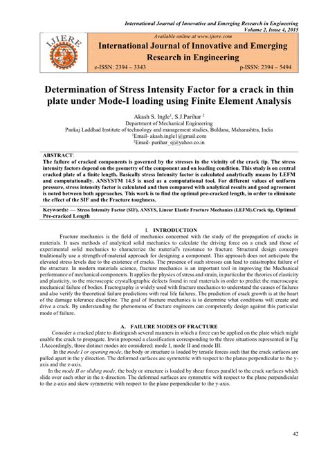 Determination Of Stress Intensity Factor For A Crack In Thin Plate Under Mode I Loading Using