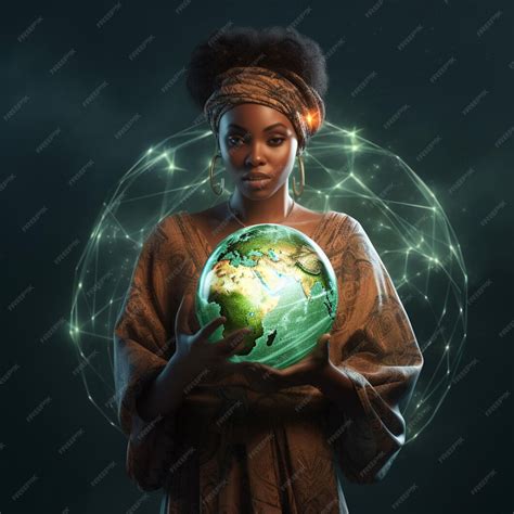 Premium Photo African Woman Wearing Luminous African Globe With Key