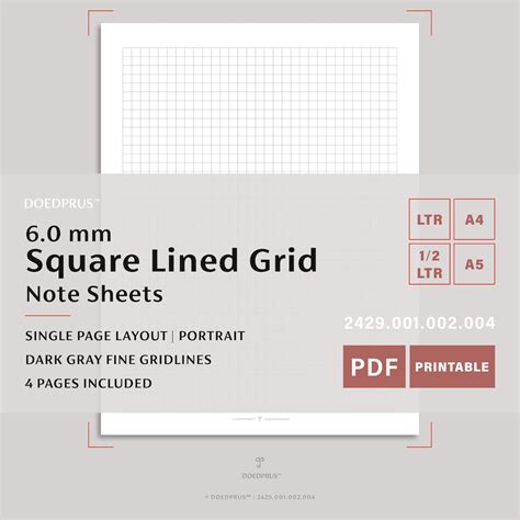 60 Mm Square Lined Grid Note Sheets Graph Paper Dark Gray Fine