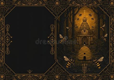 Illustration Of Beehive Temple In Mystic Forest With Bees Occult Hive