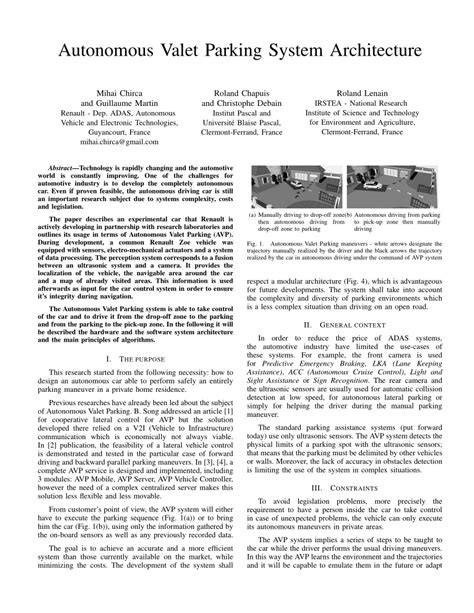 Pdf Autonomous Valet Parking System Architecture