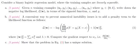Consider A Binary Logistic Regression Model Where Chegg