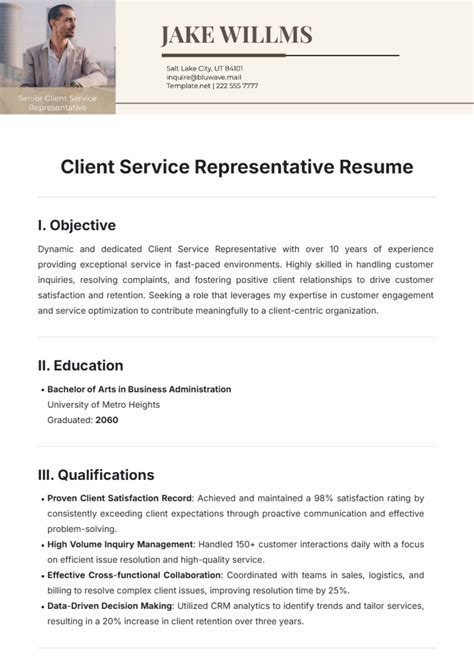 Free Client Service Representative Resume Template To Edit Online