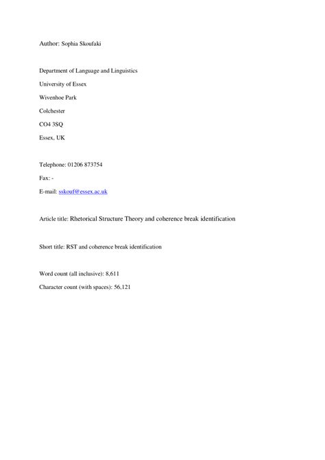 Pdf Rhetorical Structure Theory And Coherence Break Identification